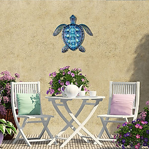 YIYA Metal Sea Turtle Wall Decor Sea Turtle Wall Art Decor for Home Bedroom Living Room Office Garden Fences Aquarium Ocean Wall Decoration, Blue