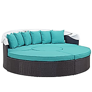 Modway Quest Wicker Rattan Outdoor Patio Canopy Sectional Daybed in Espresso Turquoise