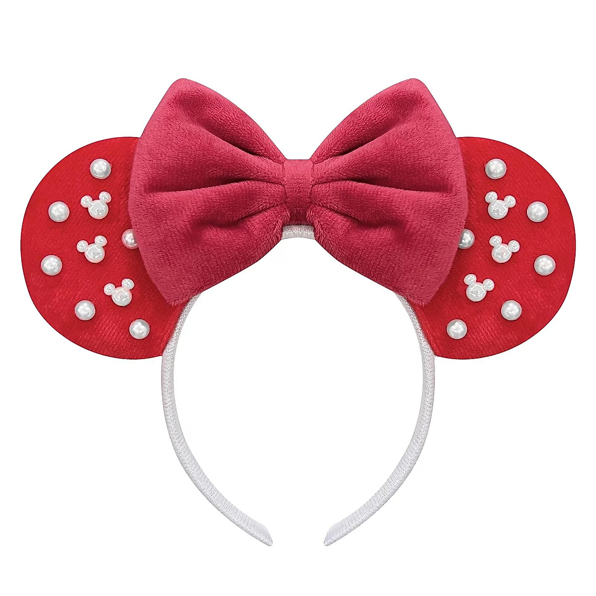 Trnerm Red Velvet Mouse Ears Headband for Women Valentine's Day Headband for Women Red Headband for Party