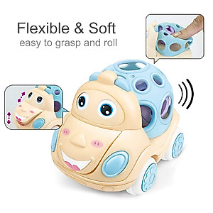 ZMZS Baby Car Toys for 6 to 12 Months,Infant Soft Rubber Push and Go Vehicles,Toddler Rattle Roll Car Friction Powered Truck Toy,Preschool Learning Gift for 1 2 3 Years Old Boys Girls