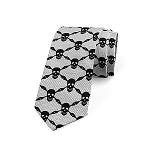 Ambesonne Necktie, Halloween Black Skulls, 3.7", White Black