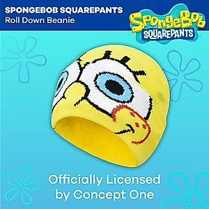 Spongebob Squarepants Roll Down Cuff Beanie Hat, Yellow, One Size