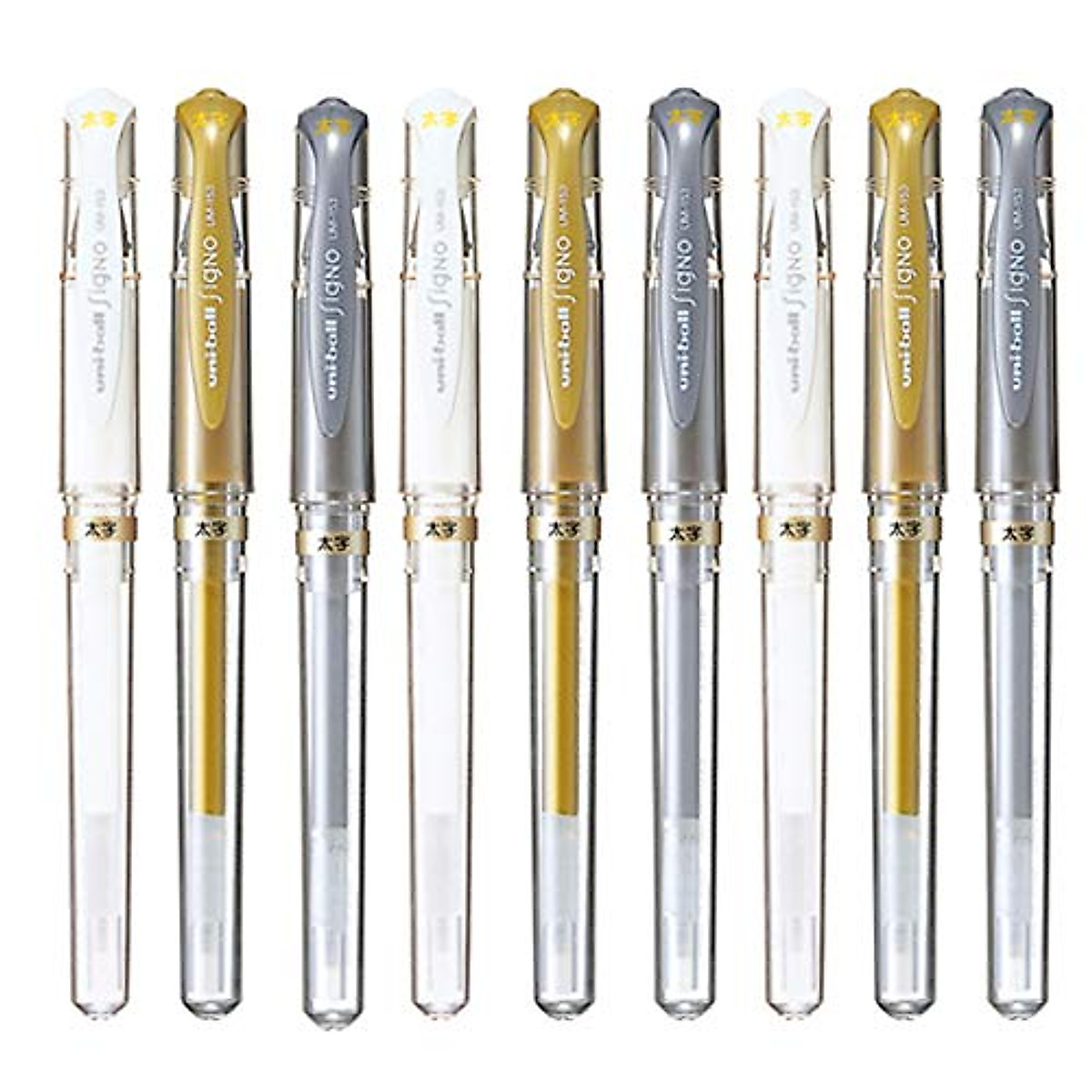 Uni-Ball Signo UM-153 Broad Point Gel Impact Pen, 1.0mm, White/Gold/Silver, 3 pens each/Total 9 pens (Japan Import)