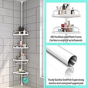 Sempicad Corner Shower Caddy,Rustproof Tension Shower Caddy with 4 ABS Baskets,Shower Storage Shelf with 56 to 125 Inch Adjustable Stainless Pole for Bathroom White