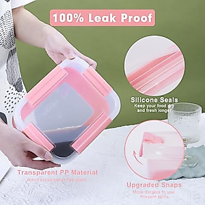 Plastic Food Storage Containers with Leakproof Locking Lids, Stackable Airtight Storage Containers for Pantry & Kitchen Organization, BPA-Free & Freezer Safe, Non-slip Base, Set of 4 Pieces, Pink