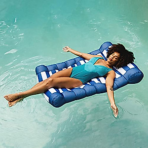 Big Joe Kona Hammock No Inflation Needed Pool Lounger with Headrest, Americana Nautical Stripe Double Sided Mesh, 4ft Big