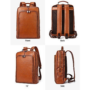 BOSTANTEN Men Vintage Leather Backpack 15.6 inch Laptop Backpack Travel Casual Bag Large Capacity Shoulder Bag
