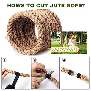 Jute Rope 1 in x 30 ft Natural Hemp Rope Twisted Manila Rope for Crafts, Nautical, Tug of War, Railing, Hammock, Swing
