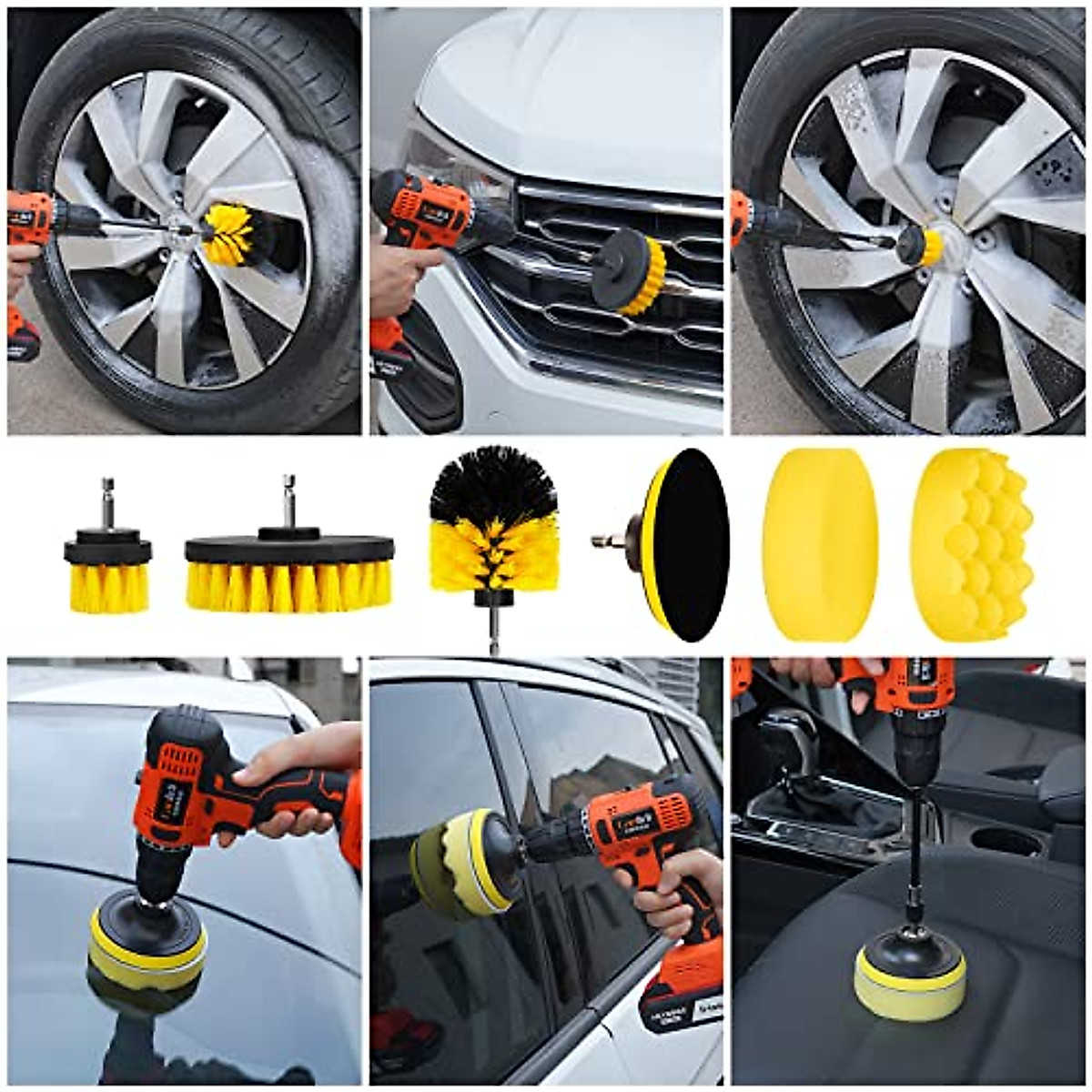 FCLUSLL 27Pcs Car Wash Kit with Foam Gun Sprayer, Car Cleaning Kit with 6 in 1 Adjustable Nozzle Drill Brush Set Tire Polishing Applicator Pad Wash Mitt Towel, Quick Connects to Most Garden Hose