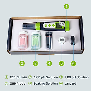 Apera Instruments GroStar Series GS1-P pH/ORP Pen Tester Kit with Replaceable Double-Junction pH Probe and ORP Probe for Hydroponics Water Quality Testing, Gen II
