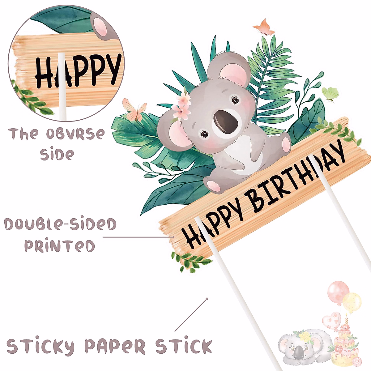 Koala Birthday Party Decorations with Cute Koala Happy Birthday Banner, Latex Balloons, Cake Cupcake Toppers for Koala Birthday Party Jungle Animal Party Supplies