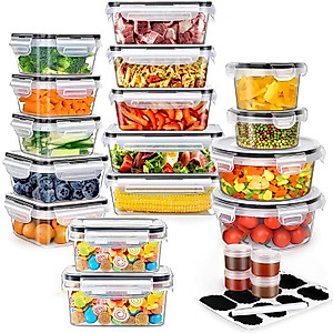 HIUZAR 40 Pcs Food Storage Containers Set with Snap Lids（20 Lids+20 Containers）, Plastic Leak-Proof Containers for Kitchen Organization, BPA-Free Containers Food Meal Prep with Free Labels&Marker