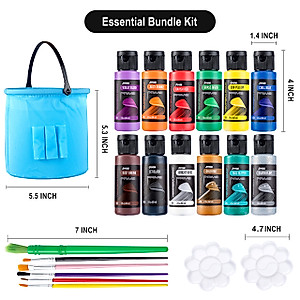 JOYIN 12PCS Washable Kids Tempera Paint Set (2 oz Each), Liquid Poster Paint with 6 Brushes, 2 Palette & 1 Paint Brush Clean Bucket, Non-Toxic Kids Paint for Finger Painting, Hobby Painters