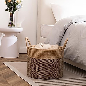 joybest Woven Storage Basket with Handle, Wicker Basket for Organizing, Jute Basket for Plant, Boho Decorative Basket For Blanket Toy Shoes Clothes 14x12 Inches