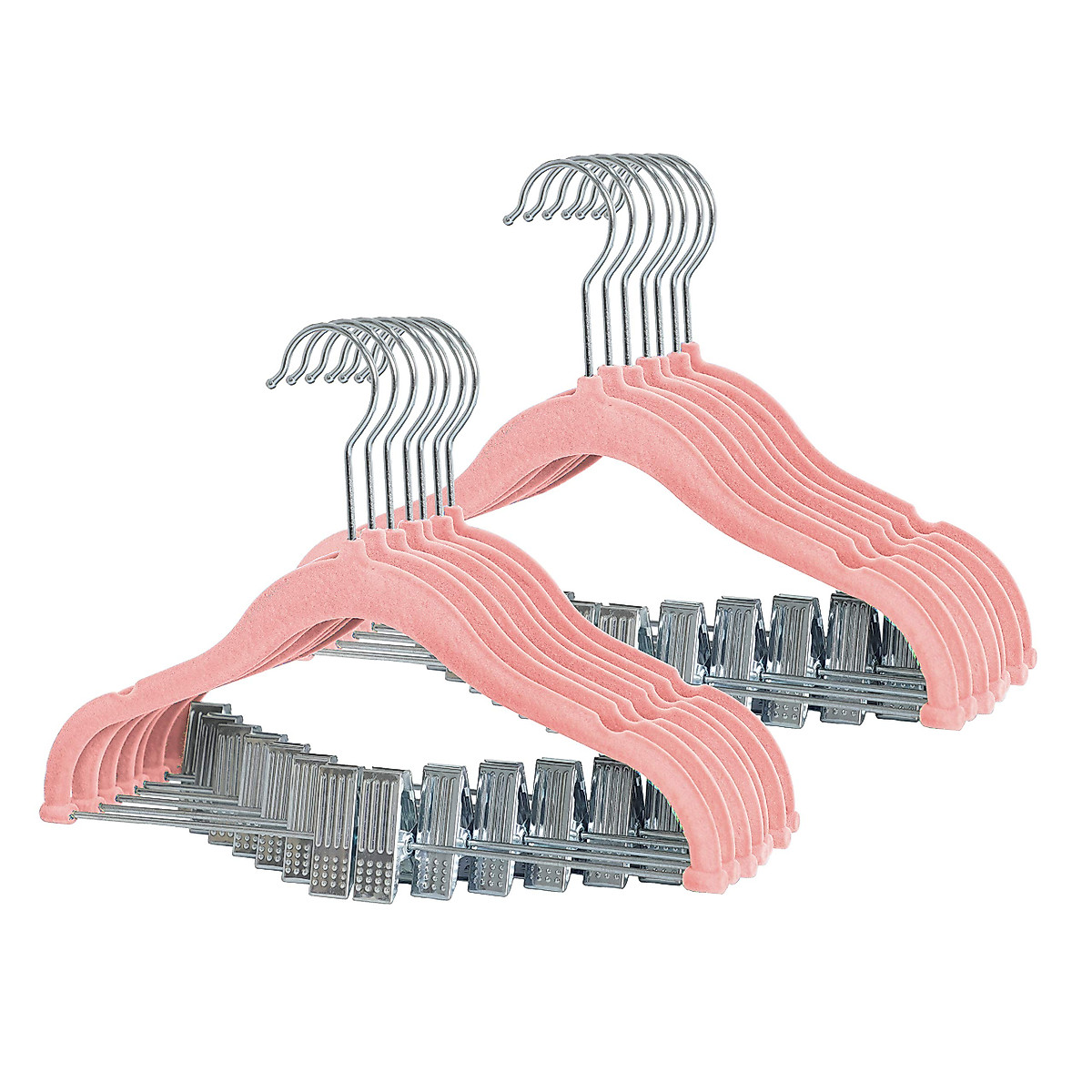 Finnhomy Non-Slip Clothes Hangers for Baby and Kids 20-Pack Velvet Hangers with Movable Clips, Heavy-Duty and Space-Saving for Pants,Skirts, Coat, Pink