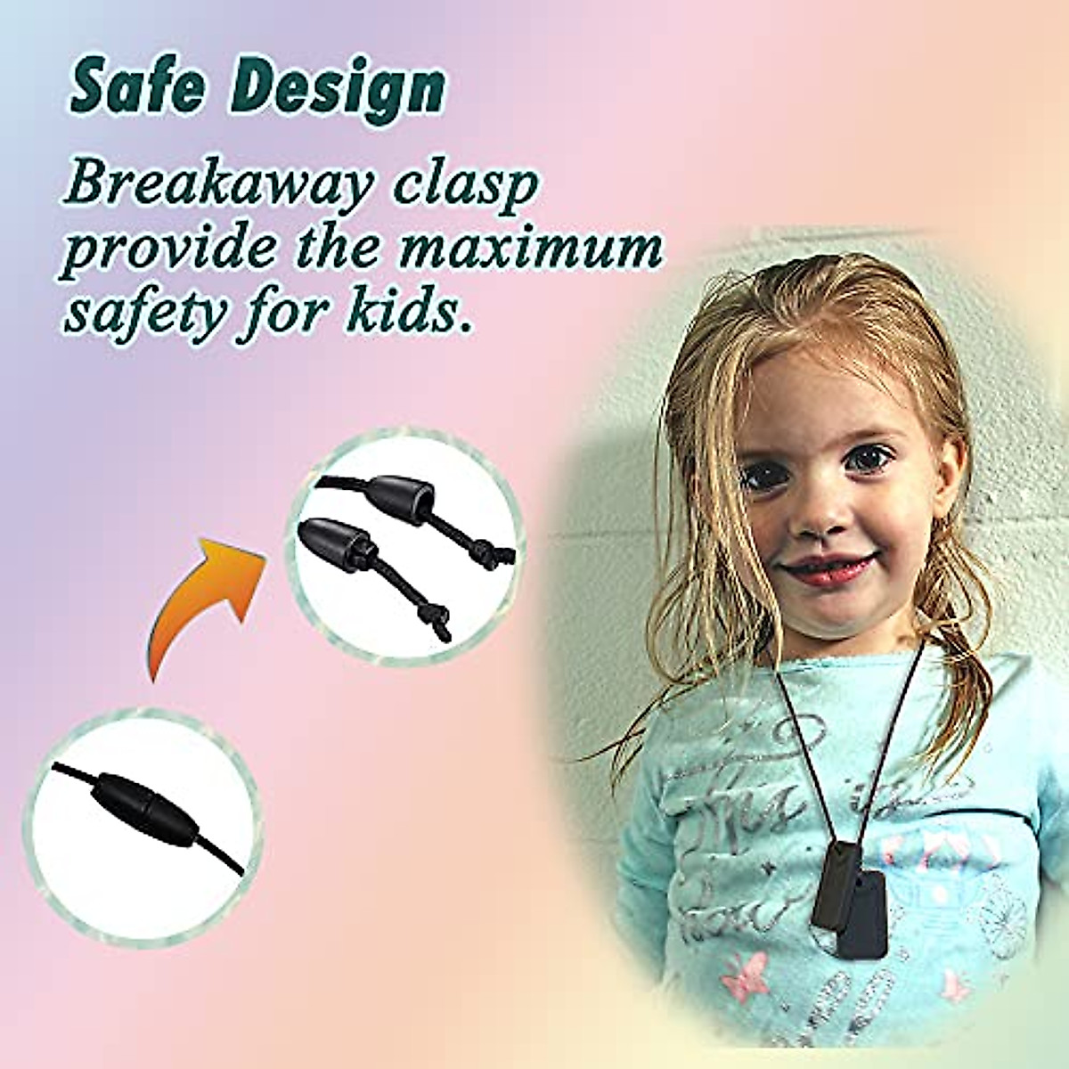 Sensory Chew Necklace for Kids or Adults, Silicone Dog Tag Pendant Chewy for Autism ADHD SPD PICA and Oral Motor Chewing Needs, Fidget Chewable Necklaces (Black)