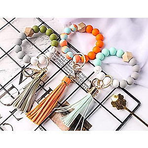 GIEMSON Silicone Key Ring Bracelets Wristlet Keychain Car Beaded Key Ring Bangle Chains for Women