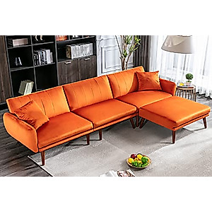JOMEED 105" Convertible Sectional Sofa Couch, Modern Oversized Velvet Fabric L-Shaped Couch Sofa Bed with Adjustable Backrest for Living Room, Apartment