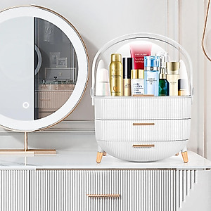 IGDMM Preppy Makeup Organizers,Skincare Organizer for College Students,Portable Cosmetic Organizer Makeup Caddy for Dorm,Bathroom,Dresser Cosmetic Storage Box. (WHITE)