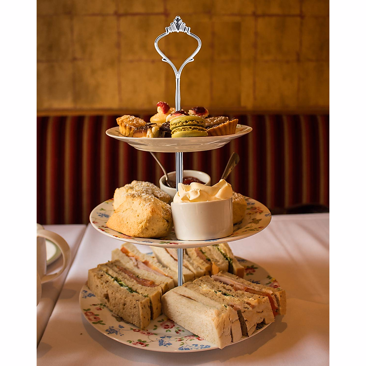 6 Set Tiered Tray Hardware for Cake Stand Mold Crown 3 Tier Cake Stand Fittings Hardware Holder for Wedding and Party Making Resin Cupcake Dessert Platter Serving Stand (Gold & Black & Silver)