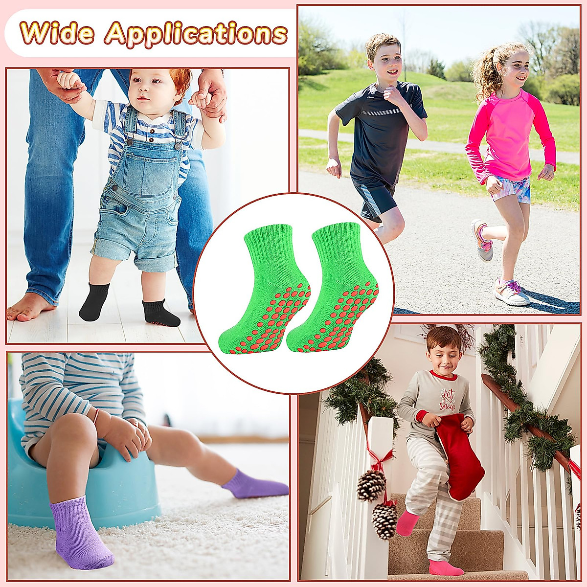 7 Pairs Kids Non Slip Socks Anti Skid Mid Calf Socks for Toddler Boys Girls (M)