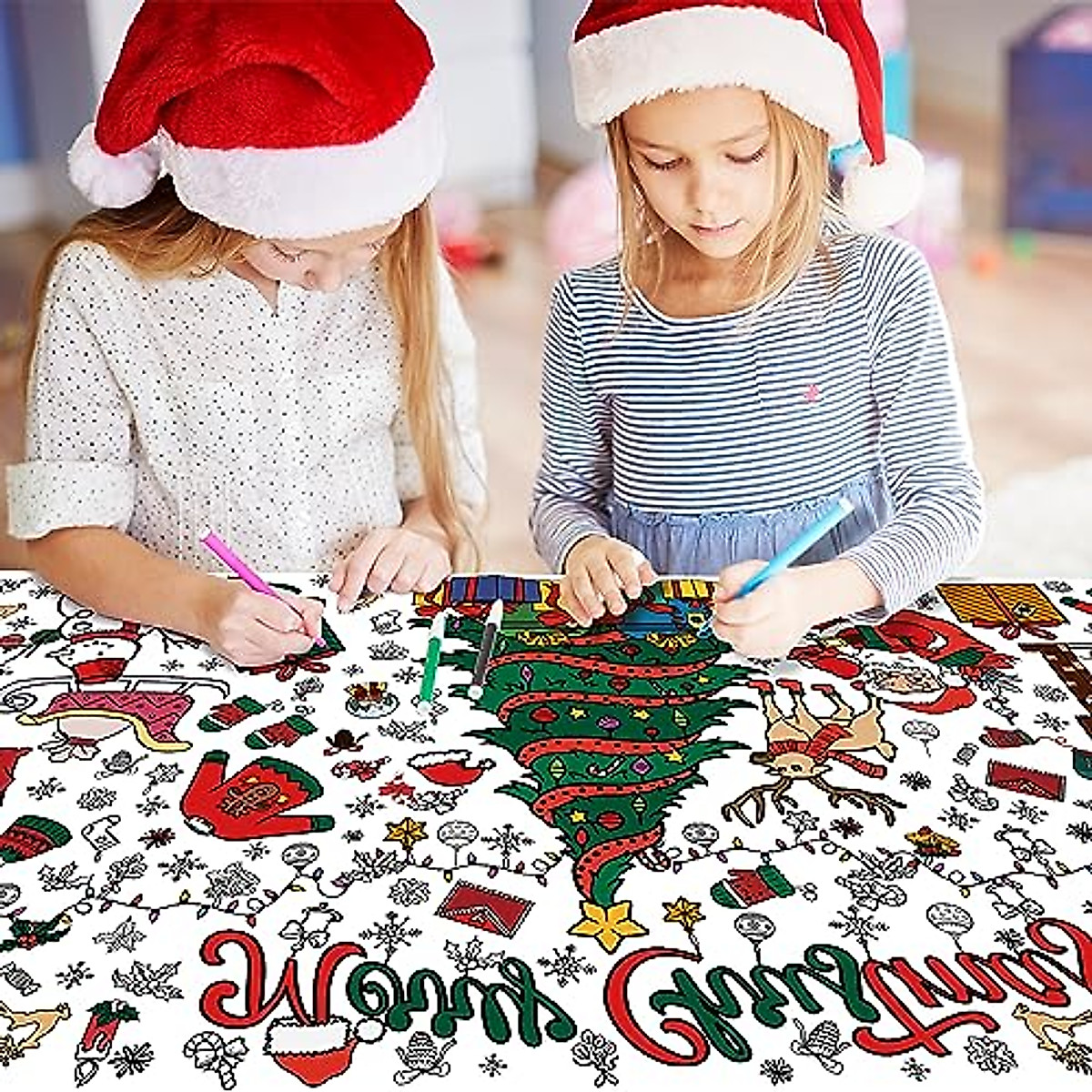 OHOME Christmas Giant Coloring Poster/Tablecloth-Christmas Crafts for Kids-30 x 72 Inches Jumbo Paper Coloring Banner for Kids Activities Games Party Decorations