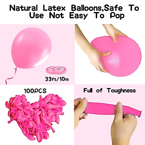 EMART 100pcs Pink Balloons 12 Inch with Ribbon, Latex Party Balloons Helium Quaility for Birthday, Wedding, Baby Shower, Balloon Garland Arch, Graduation, Christmas Decor