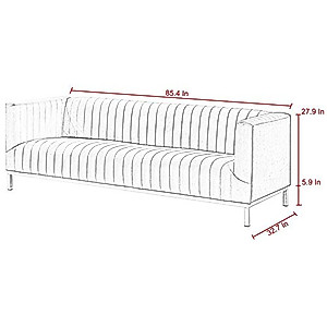 Posh Living Hayden Velvet Tuxedo Sofa with Y-Metal Base in Navy Blue/Gold