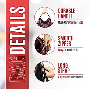 Ladies Designer Hand Bag Shoulder Tote Zipper Purse Colombian PU Leather Satchel Crossbody Bag, Hobo Bags for Women (Black)