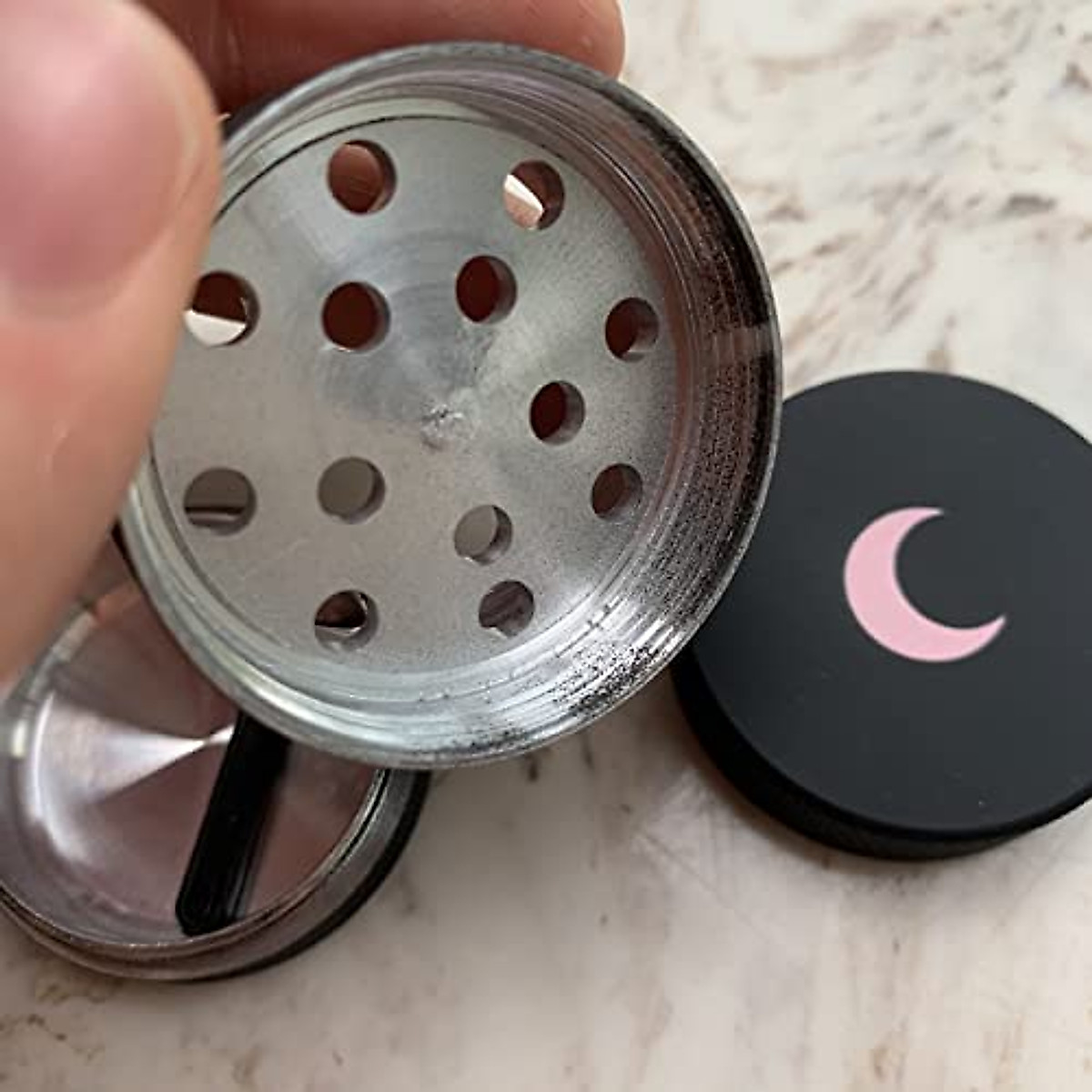 Brando Moon 1.5 inch Black with Pink Moon Kitchen Crusher - 3 Piece Small Metal Matte Crusher