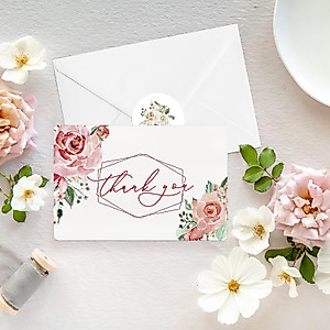 Artoid Mode 36 Pack Rose Floral Thank You Cards Wedding Greeting Cards Gift With Envelope Sticker Blank Note Cards for Birthday Wedding Baby Shower Bridal Shower, 4 x 6 Inch