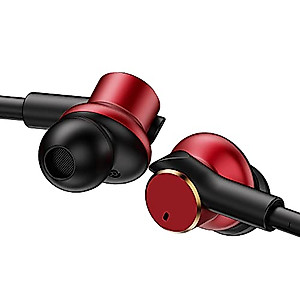 BACKWIN Wired Earbuds Dual-Drive Iron Ring in-Ear Headphones with mic Hi-Res immersive Sound Heavy bass Noise Isolation Earphones bass Boost,High Fidelity 3.5mm Jack Ear Buds Noise-Cancelling (Red)