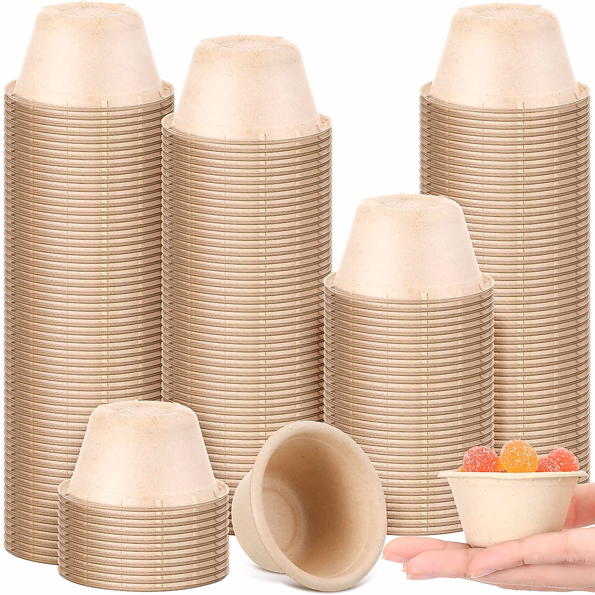 Sieral 2 oz Natural Bagasse Fiber Cups Disposable Food Sugarcane Small Sample Portion Biodegradable Compostable Tasting Cups Souffle Condiment Sauce Ice Cream Dishes for Party(500 Packs)