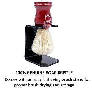 Parker Safety Razor Deluxe 100% Boar Bristle Shaving Brush with Rosewood Handle - Brush Stand Included