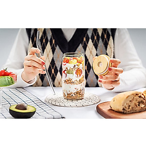 Clear 4-piece tumbler with bamboo lid and straw,16 oz iced coffee cup, home tumbler, suitable for beer, cocktails, tea and coffee