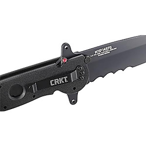 CRKT M16-14SFG EDC Folding Pocket Knife: Special Forces Everyday Carry, Black Serrated Edge Blade, Tanto, Automated Liner Safety, Dual Hilt, G10 Handle, 4-Position Pocket Clip