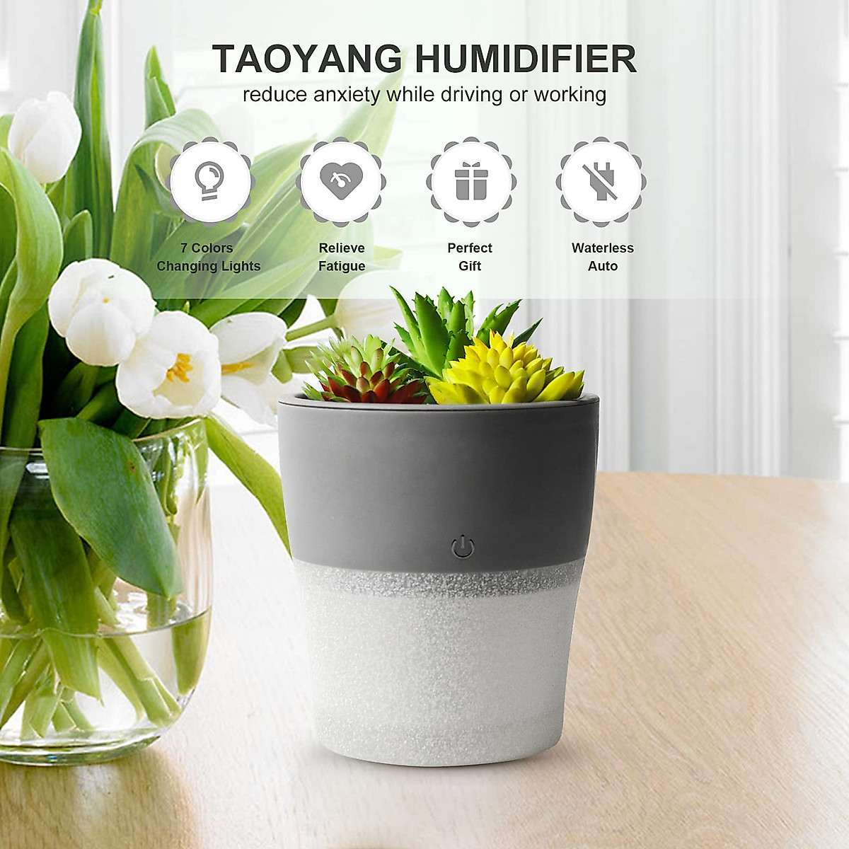 TAOYANG Portable Humidifier - Mini Cool Mist Humidifier 150ml USB Portable Air Humidifier Artificial Green Air Humidifier - Ultra Quiet & 2 Mist Modes - Cool Mist Diffuser for Desktop Office Bedroom