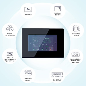 Nextion 7.0″ Intelligent HMI Display NX8048P070-011C-Y Capacitive LCD-TFT Touch Screen 800 * 480 with Enclosure, Nextion Display Support Video Audio Animation Play Functions.
