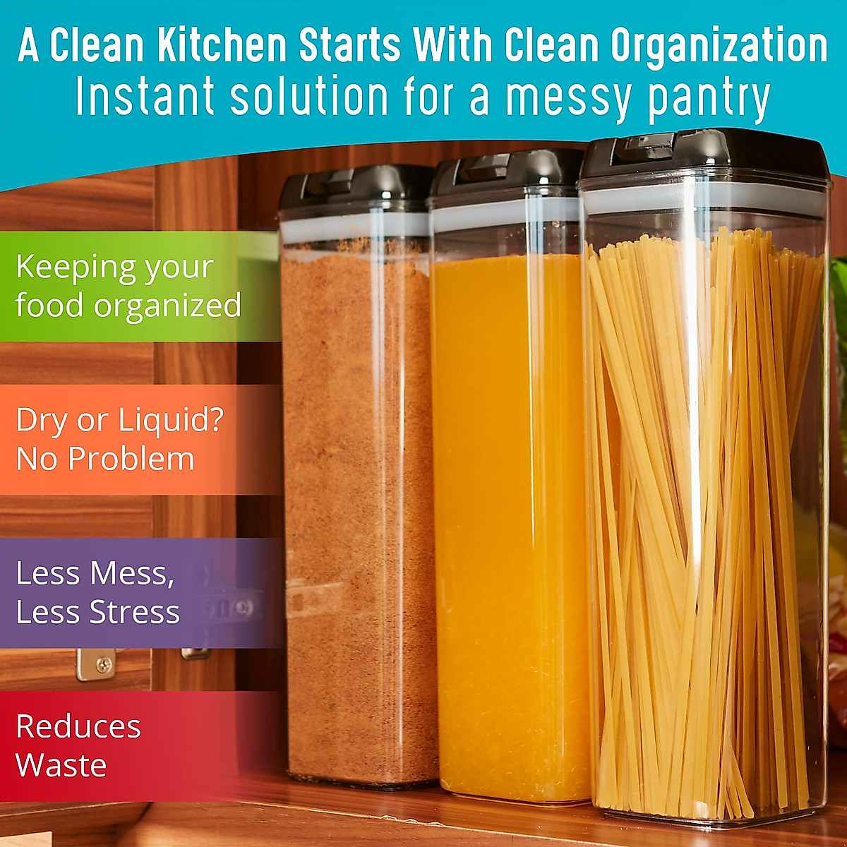 RedWoodBest Airtight Food Storage Containers Durable Food Containers to Keep Food Fresh – Tidy Your Kitchen Using Our Pantry Storage – Airtight Containers for Organizing - 3pc set