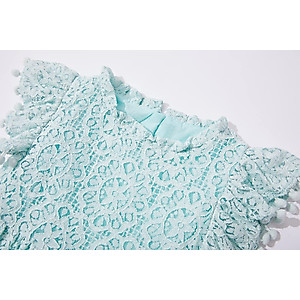 Csbks Toddler Girls Cute Pompoms Lace Floral Elegant Retro Swing Party Dress Blue-Green 130