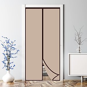 Magnetic Insulated Door Curtain, Thermal Door Cover Door Screen Auto Closer Self-Closing Privacy Screen Door for Air Conditioner Room, Patio, Bedroom-Hands Free, Fit Doors Size Up to 34" x 80", Coffee