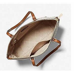 Michael Kors Coraline Large Logo and Leather Tote Bag (Vanilla)