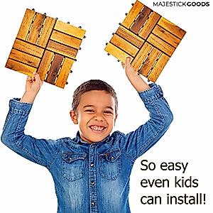 Interlocking Deck Tiles 8 Pack - Snap Together Wood Flooring | 12 x 12 Acacia Hardwood Outdoor Flooring for Patio | Click Floor Decking Tile Outdoors Balcony Flooring, Wooden Parquet Flooring (8)