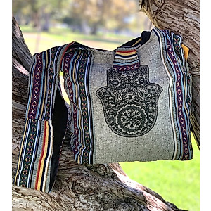 Cotton Shoulder Bag, Unique Tapestry Hippie Crossbody with Hamsa Print Hobo Hippie Cross body Women bag, Festival bag Sling Boho Bag/Handmade with Love