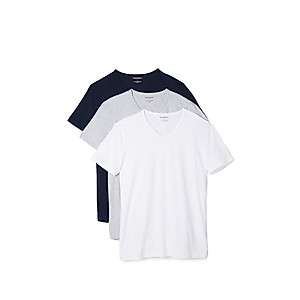 Emporio Armani Men's Cotton V-Neck T-Shirt, 3-Pack, Grey/White/Navy, Large