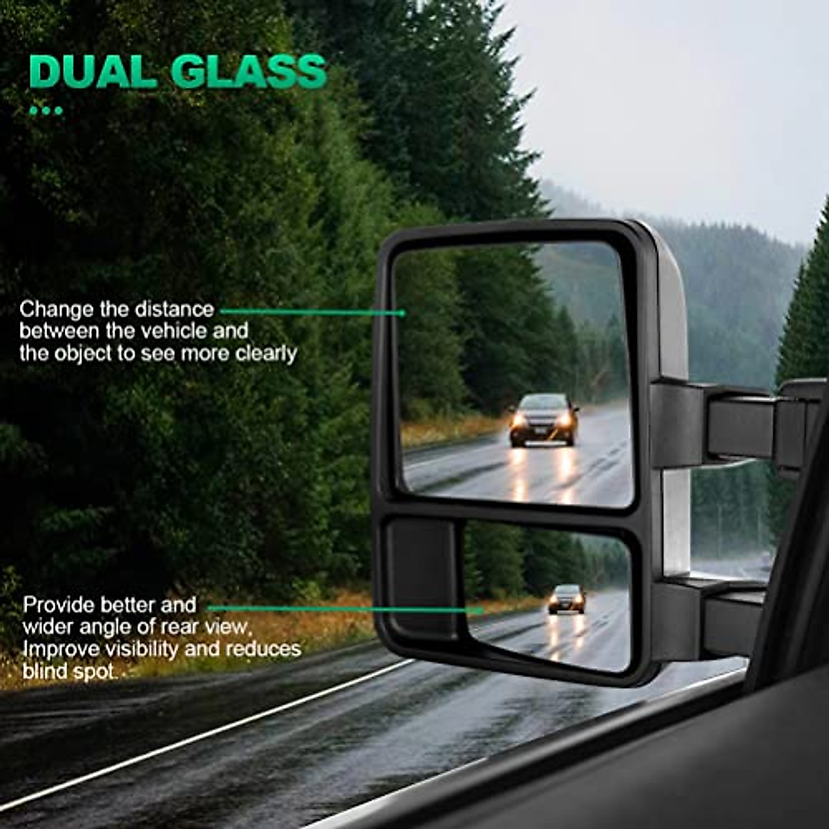 AUTOMUTO Towing Mirrors Driver and Passenger Side Tow Mirrors Manual Control Compatible with 1999-2015 for Ford for F250/for F350/for F450/for F550 Super Duty