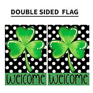 Lucky Shamrock St Patricks Day Garden Flag 12x18 Inch Double Sided Burlap, Welcome Seasonal Sign Small Flag Farmhouse Yard Outdoor Decorations DF189