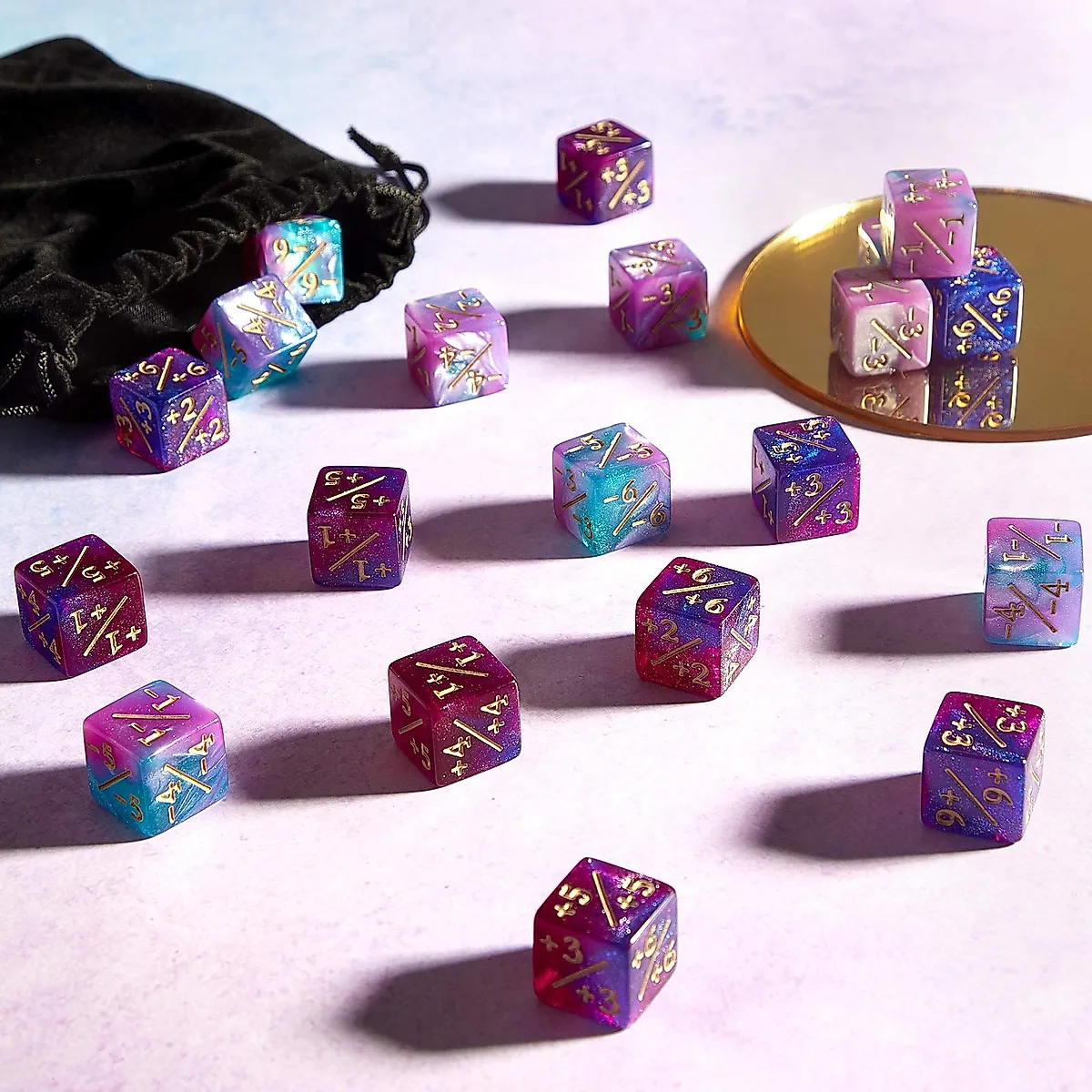 Sumind 24 Pieces MTG Dice Counters Token Dice Compatible with Magic The Gathering Dice Glitter D6 Dice Cube Loyalty Counter Dice Compatible with MTG, CCG, Card Gaming Accessory (Fresh Style)