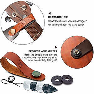 Guitar Strap, Vintage Embroidered Cotton Guitar Straps with Genuine Leather Ends for Bass, Electric & Acoustic Guitars, Come with Free Strap Button, 1 Pair Strap Locks and 4 Guitar Picks (Blue Flower)