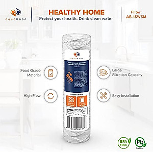 Aquaboon 5 Micron 10" x 2.5" String Wound Sediment Water Filter Cartridge | Universal Replacement for Any 10 inch RO Unit | Compatible with WP-5, AP110, CFS110, P5, WFPFC4002, WP-5, CW-MF, 6-Pack